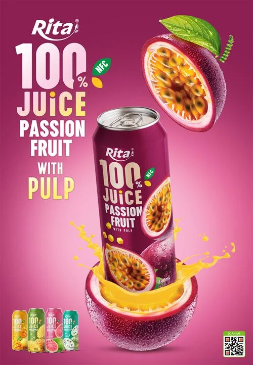 Fruit Juice: 100% Juice Passion Fruit with Pulp 490ml in Can