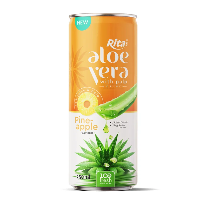 Aloe Vera Juice: 250ml Can Aloe Vera Drink with Pulp with Pineaaple Flavor