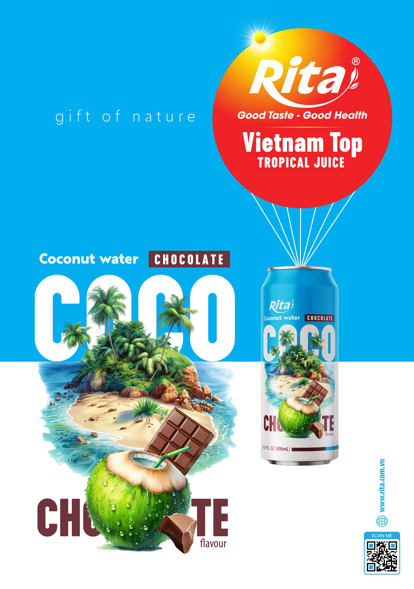 Coconut Products: 500ml Can 100% Young Coconut Water with Chocolate Flavour