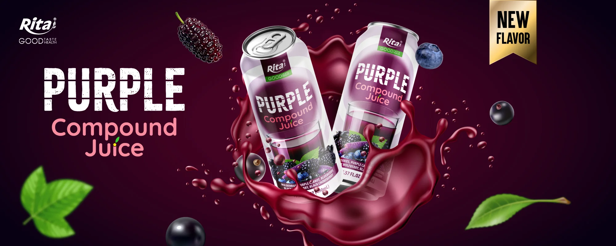 Fruit Juice: Rita Purple Compound Juice Mulberry Blueberry 490ml Can