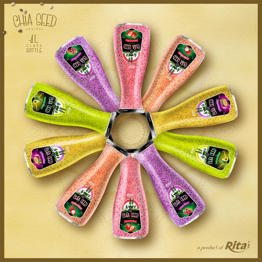 Soft Drinks: Wholesale glass Chia Seed drink plus passion flavour 1L