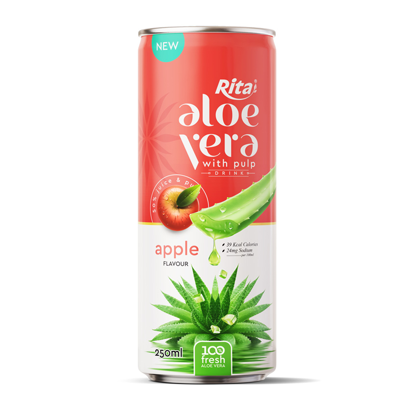 Aloe Vera Juice: 250ml Can Aloe Vera Drink with Pulp with Apple Flavor