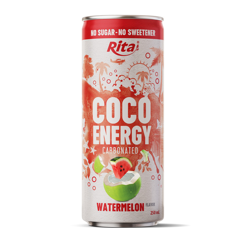 Sparkling Drinks: Coco Energy Carbonated Drink Watermelon Flavor 250ml Can