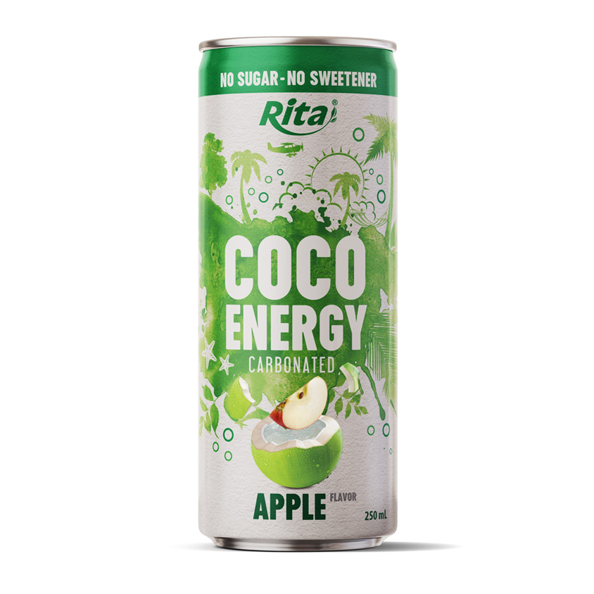Sparkling Drinks: Coco Energy Carbonated Drink Apple Flavor 250ml Can