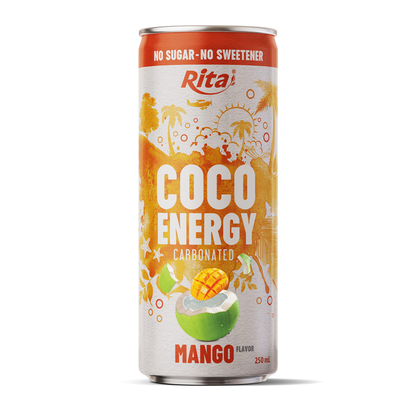 Sparkling Drinks: Coco Energy Carbonated Drink Mango Flavor 250ml Can