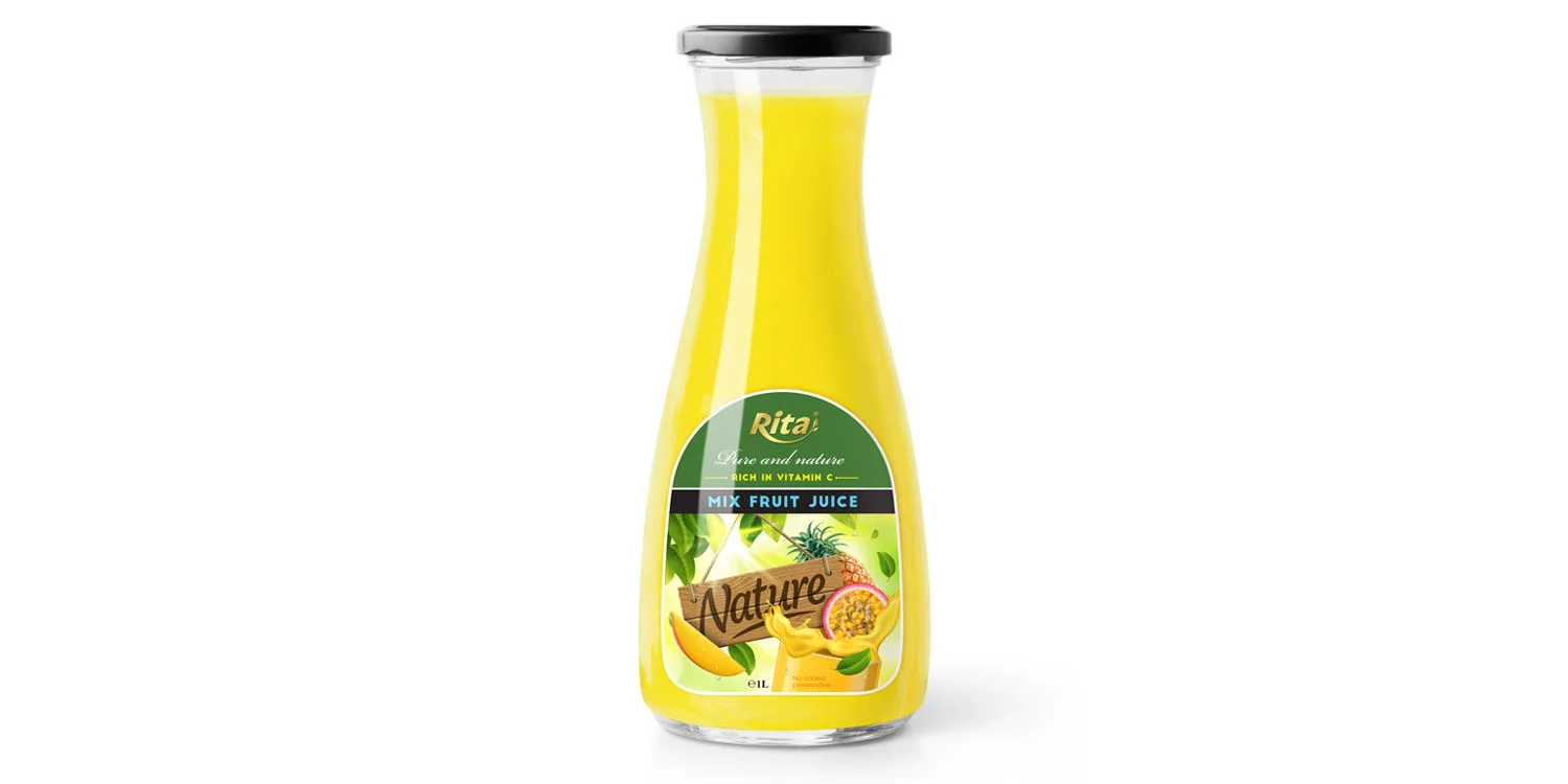 Fruit Juice: fruits and their vitamins in Mix Fruit juice 1L Glass bottle