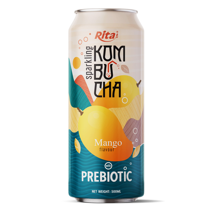 Sparkling Drinks: 500ml Can Sparkling Kombucha Mango Flavour with Prebiotic