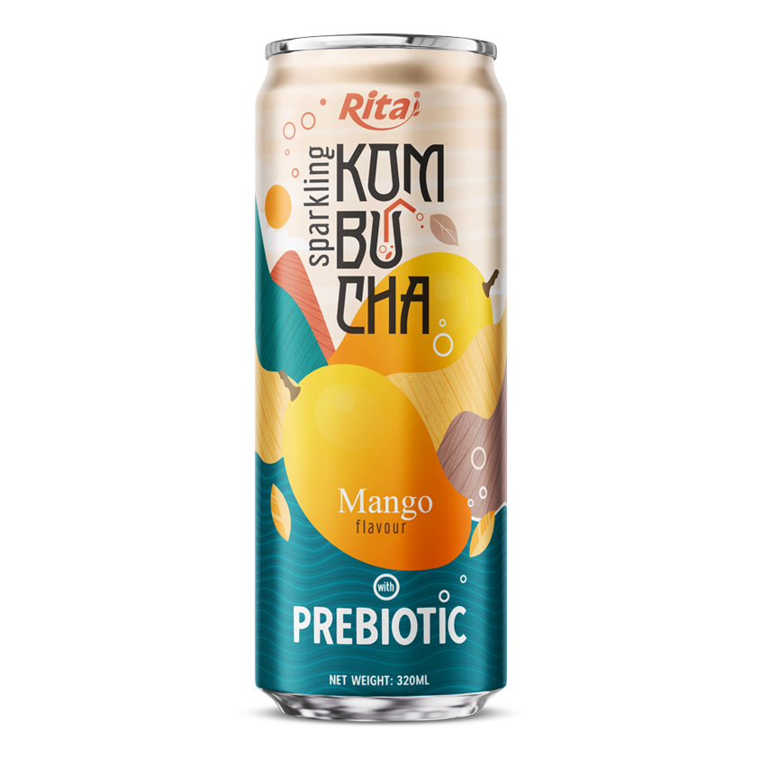 Sparkling Drinks: 320ml Can Sparkling Kombucha Mango Flavour with Prebiotic