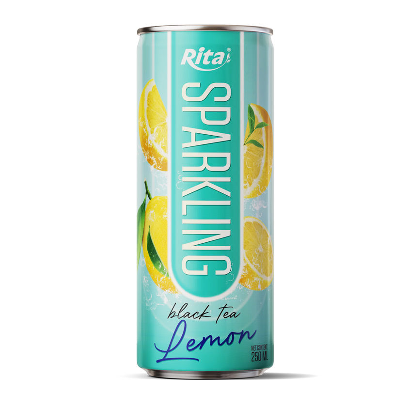 Sparkling Drinks: 250ml Sleek Can Sparkling Black Tea Lemon Flavor