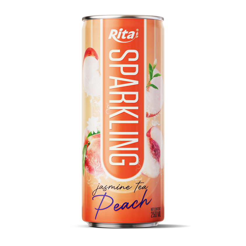 Sparkling Drinks: 250ml Sleek Can Sparkling Jasmine Tea Peach Flavor