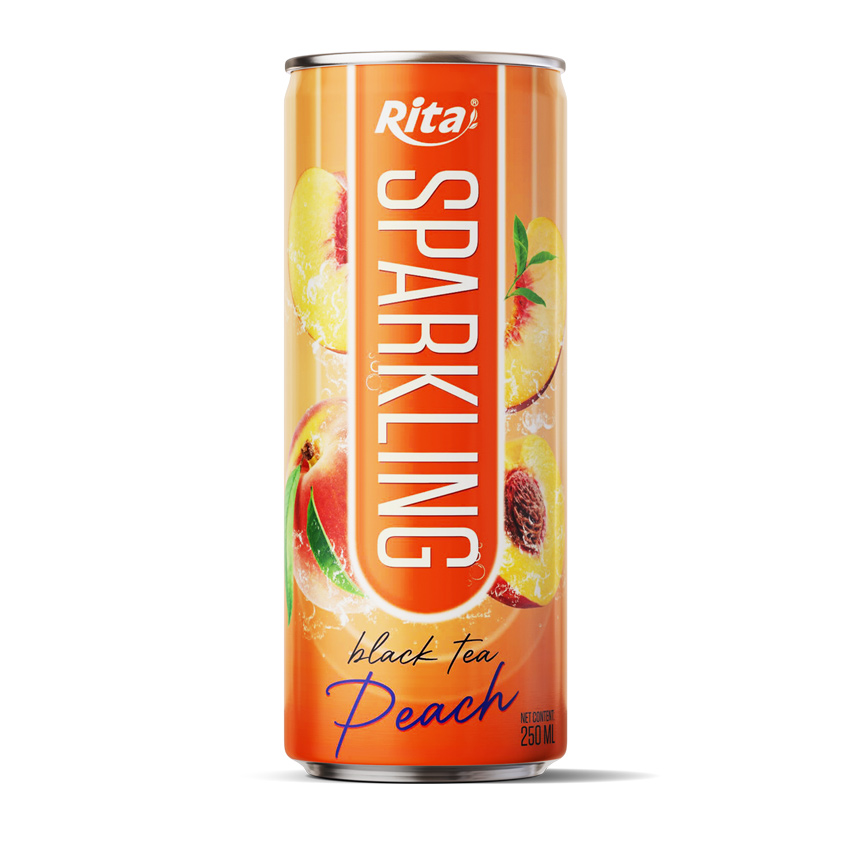 Sparkling Drinks: 250ml Sleek Can Sparkling Black Tea Peach Flavor