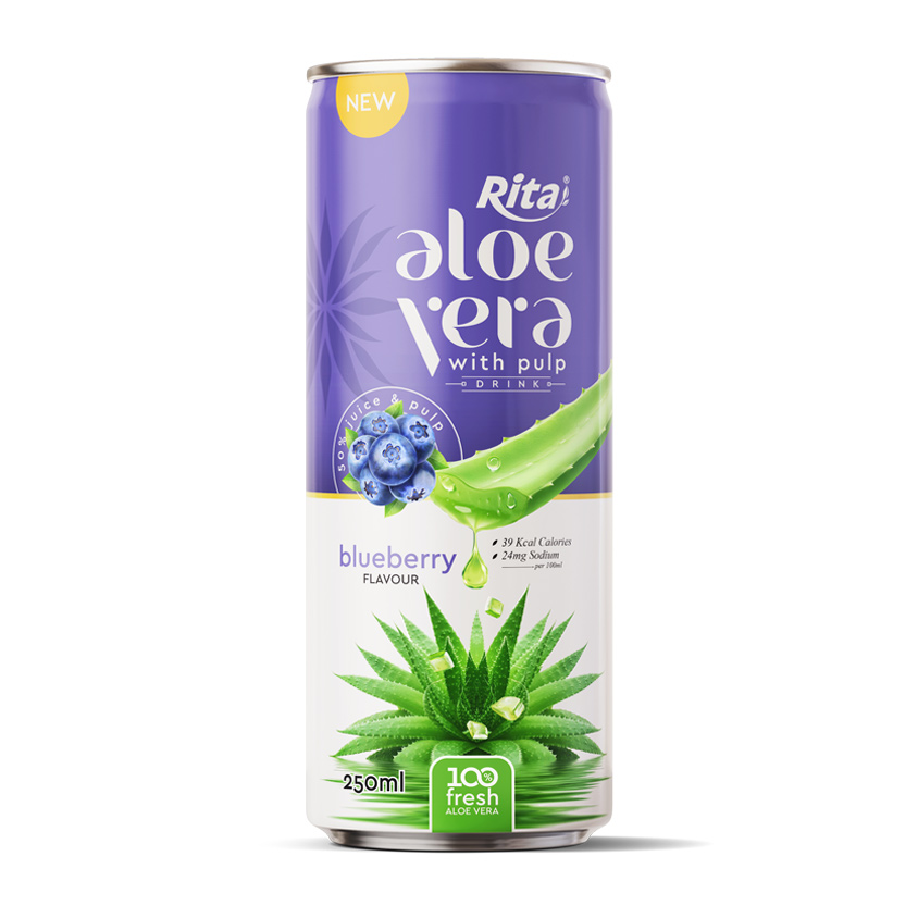 Aloe Vera Juice: 250ml Can Aloe Vera with Pulp Drink Blueberry Flavor
